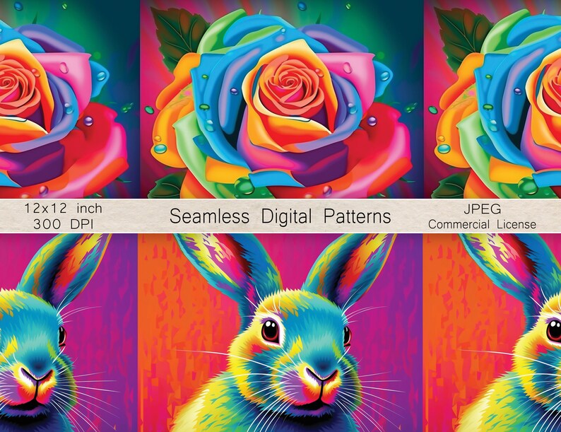 12 Seamless Digital Papers Bright Rainbow Patterns Use for - Etsy