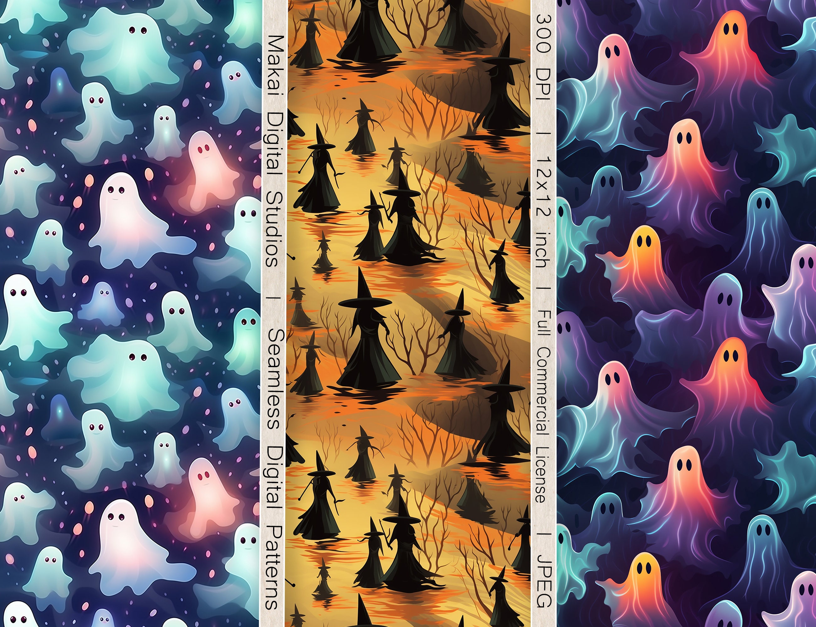 3D Scary Halloween Patterns, 12 Seamless Digital Patterns, for Social ...