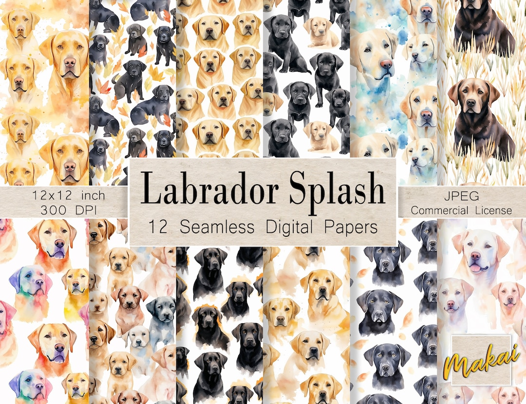 12 Seamless Digital Patterns, Watercolor Labrador Dogs, Great for ...