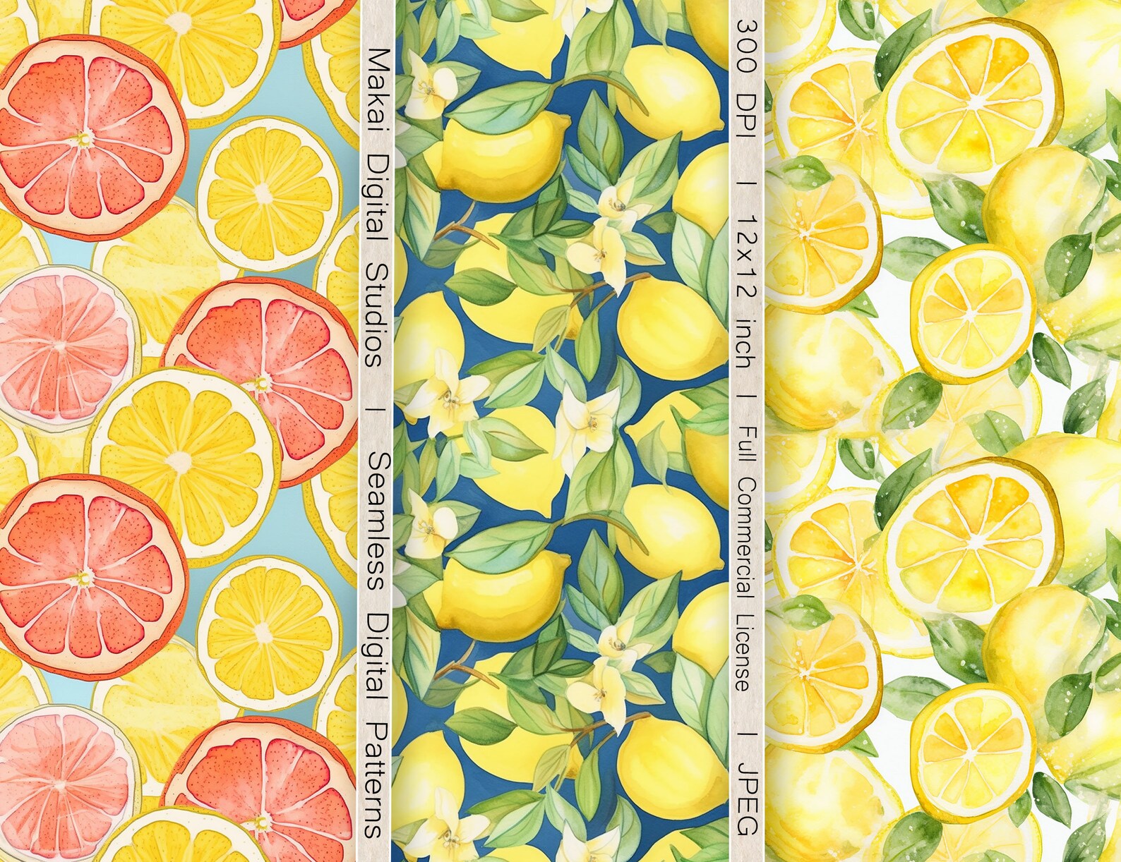12 Seamless Digital Papers, Summer Lemons Seamless Patterns, for ...