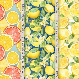12 Seamless Digital Papers, Summer Lemons Seamless Patterns, for ...