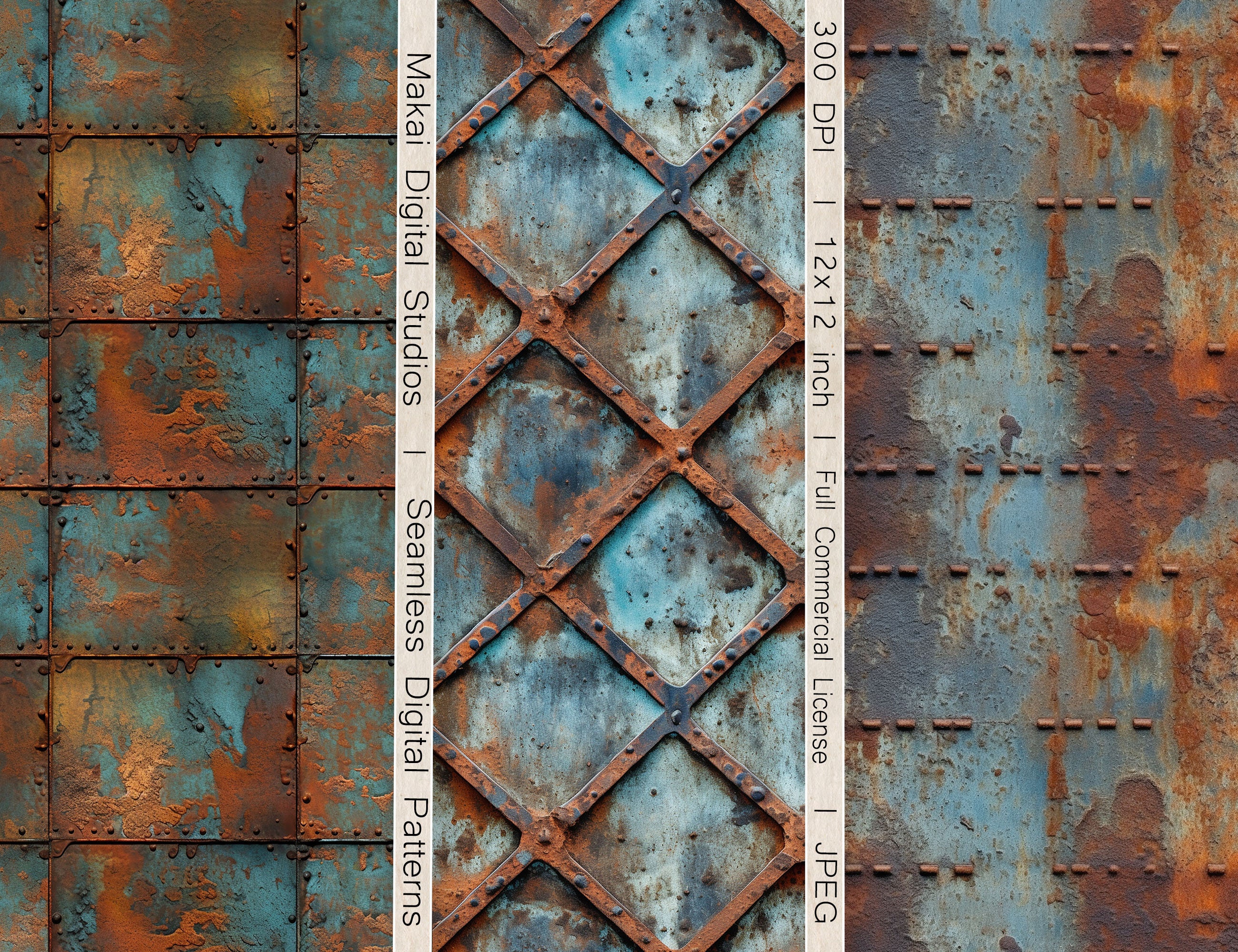 12 Seamless Digital Patterns, Oxidized Rusty Metal Textures, Use for ...