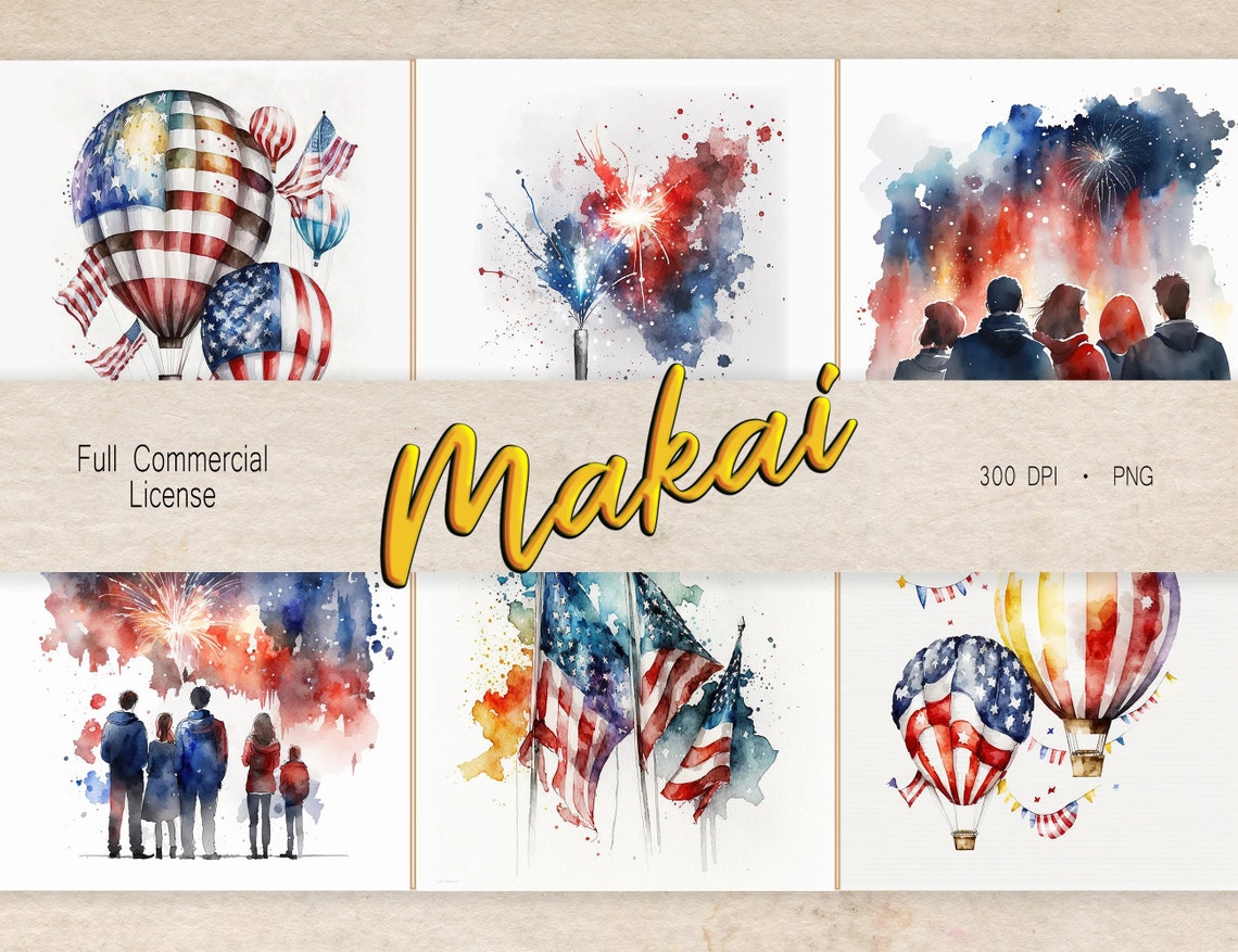 20 Clip Art Downloads, Watercolor 4th of July Celebration Image Files ...