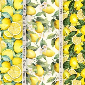 12 Seamless Digital Papers, Summer Lemons Seamless Patterns, for ...