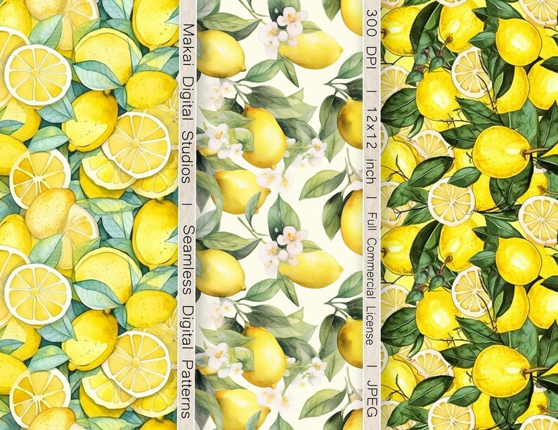 12 Seamless Digital Papers, Summer Lemons Seamless Patterns, for ...