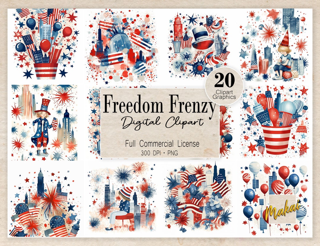 20 Clip Art Graphics, Abstract 4th of July Clipart, Instant Download ...