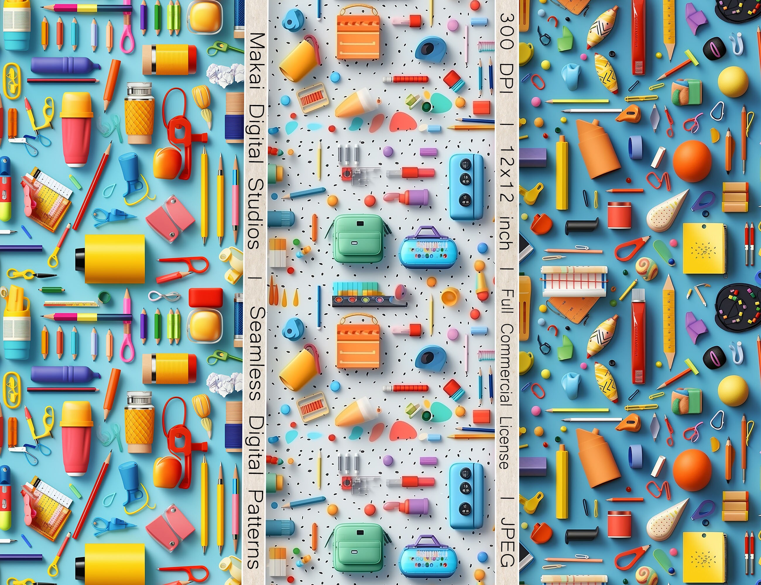 12 Seamless Digital Patterns, Back to School Patterns, Use for Teacher ...