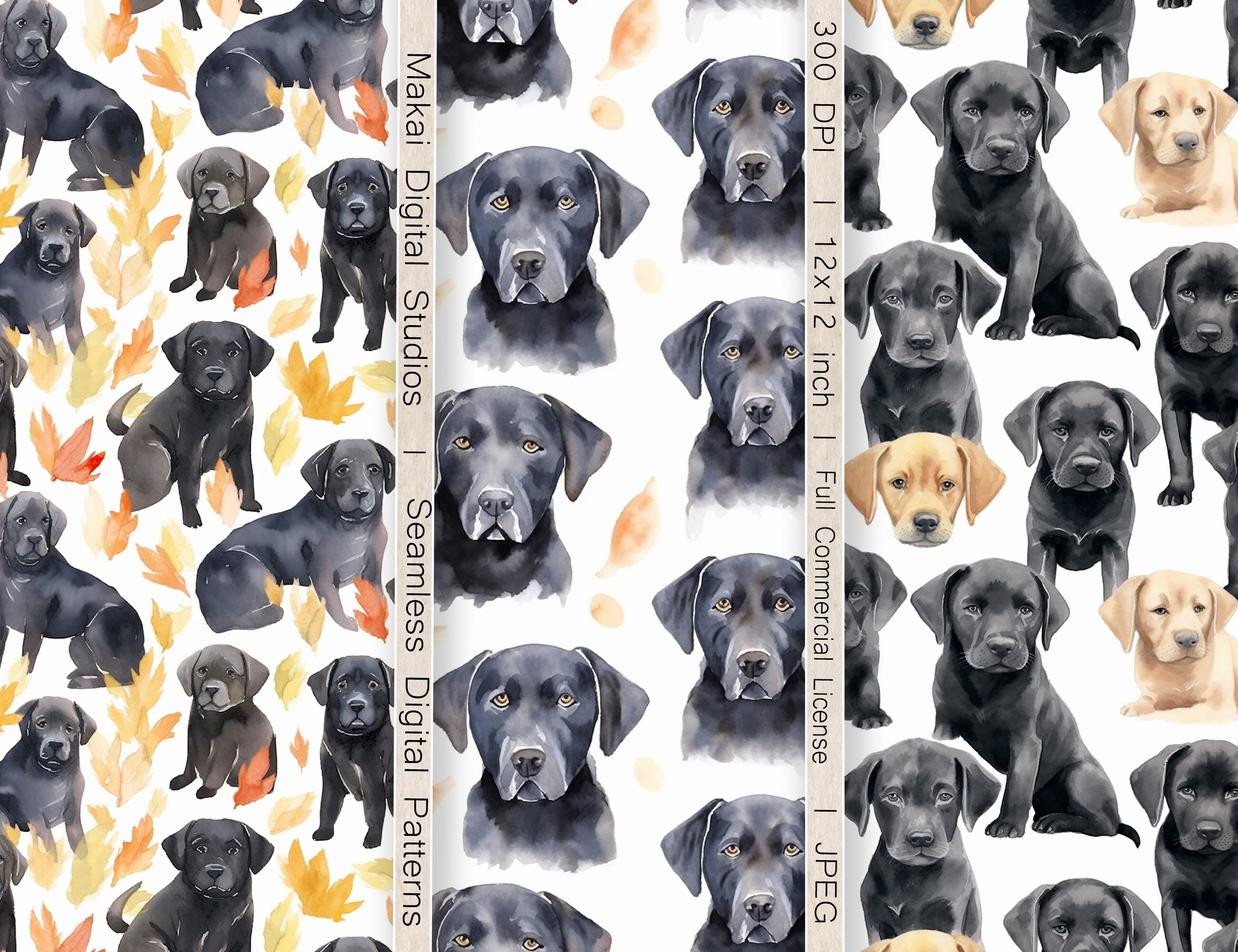 12 Seamless Digital Patterns, Watercolor Labrador Dogs, Great for ...