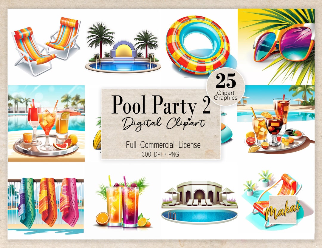 23 Clipart Downloads, Summer Pool Party, Great for Decorations, Cards ...