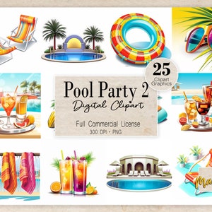23 Clipart Downloads, Summer Pool Party, Great for Decorations, Cards ...