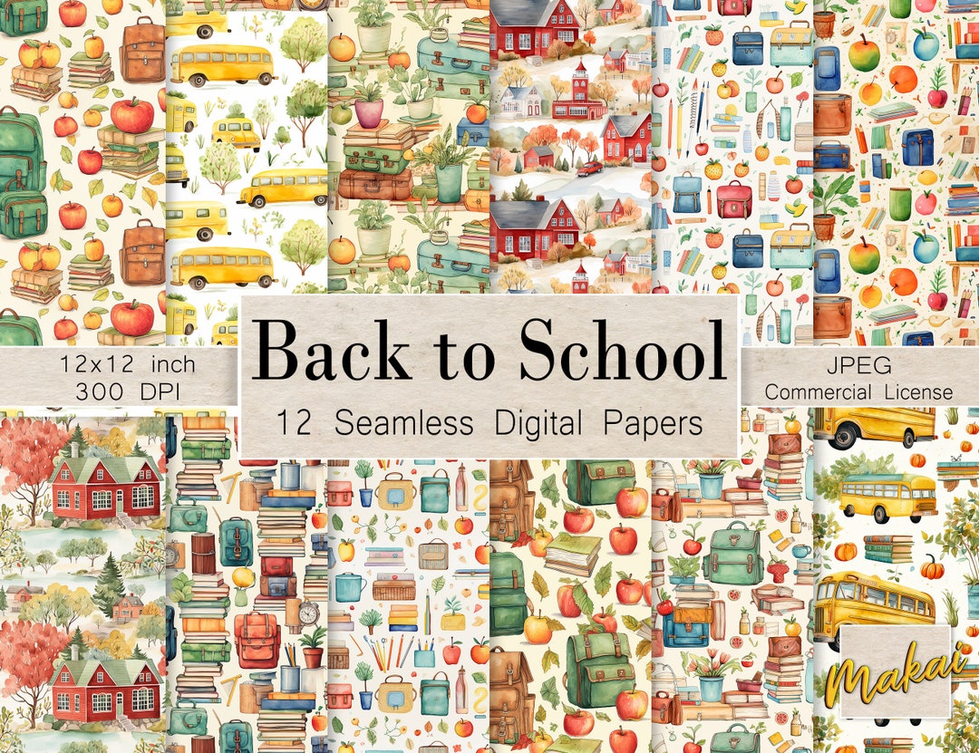 12 Seamless Digital Patterns, Back to School Patterns, Use for Teacher ...