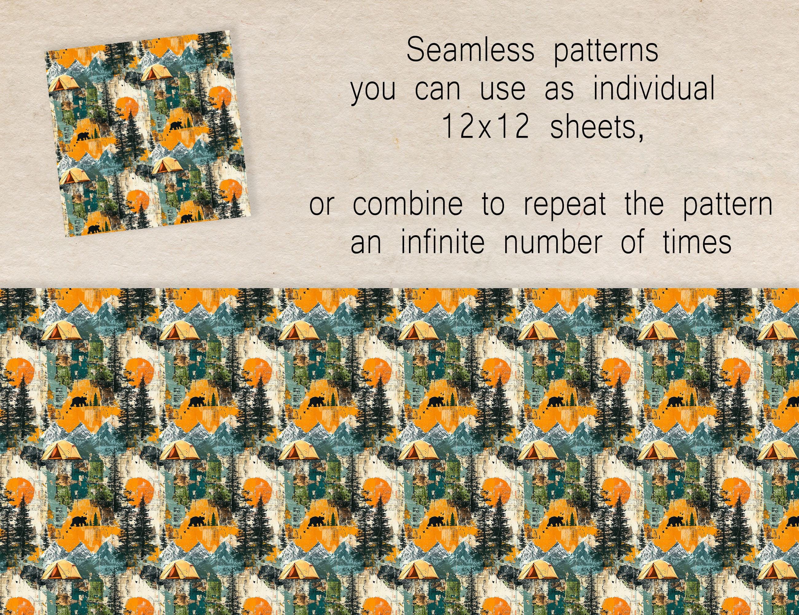 12 Camping Digital Paper, Rustic Background, Tent Camp Seamless Pattern ...