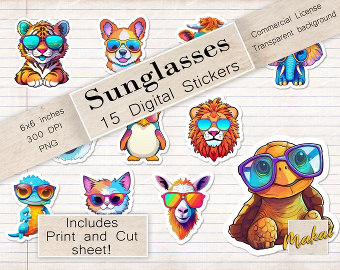 25 Cute Animals Digital Stickers | PNG Cropped PRINTABLE STICKERS ...