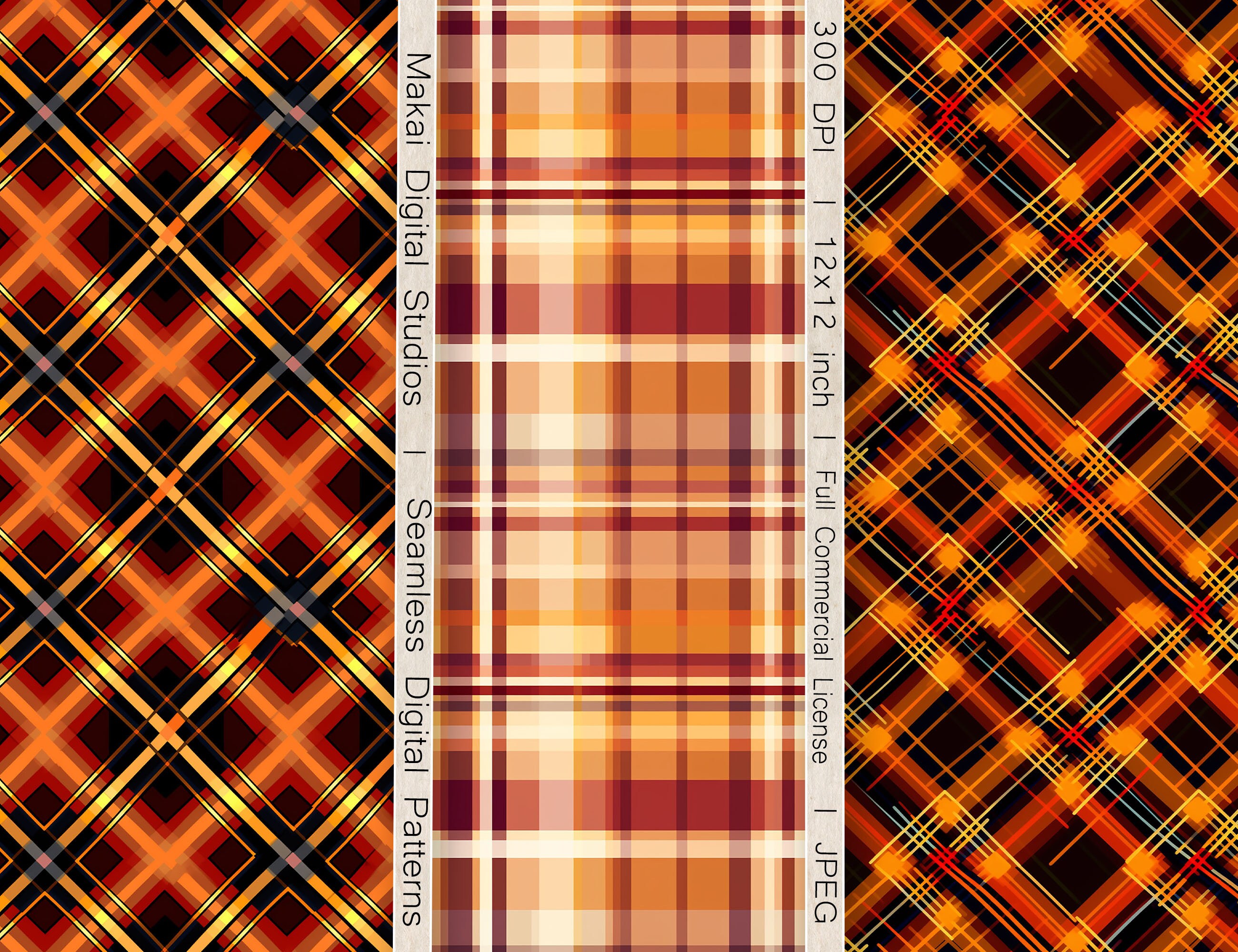 Fall Plaids, 12 Seamless Digital Patterns, Use for Fabric Printing ...