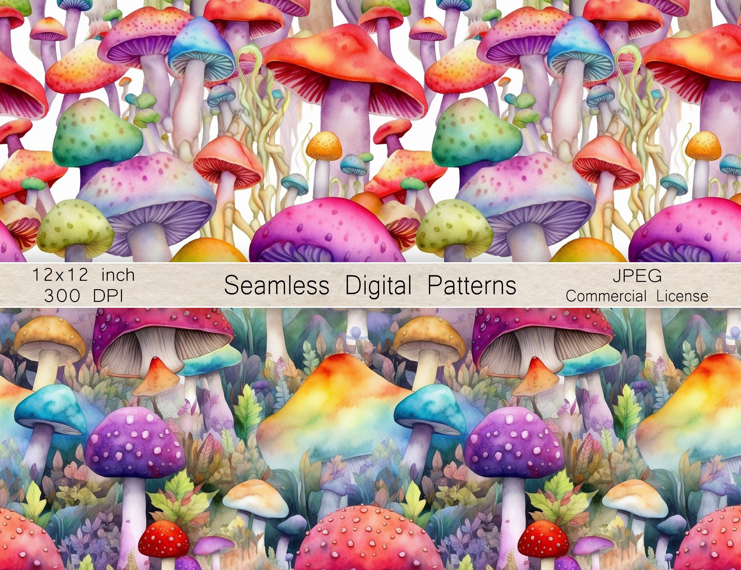 12 Seamless Digital Papers Fantasy Mushrooms Use for Cards - Etsy