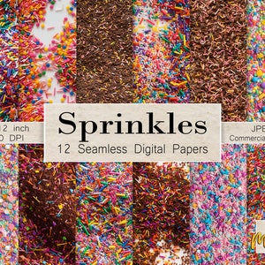 12 Seamless Digital Papers, Rainbow & Chocolate Sprinkles, for Cards ...