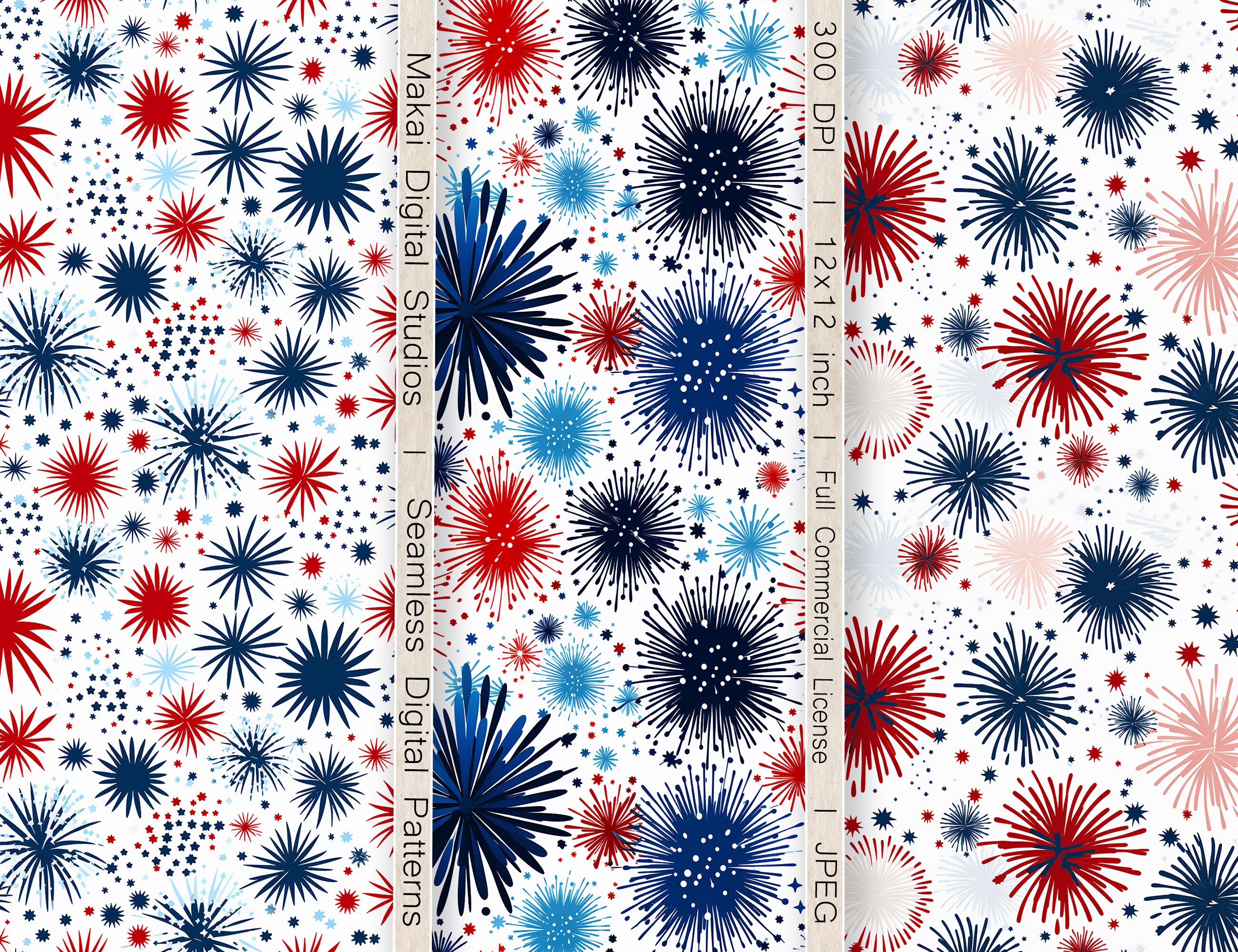 12 Seamless Digital Patterns, 4th of July Fireworks Graphics, Use for ...