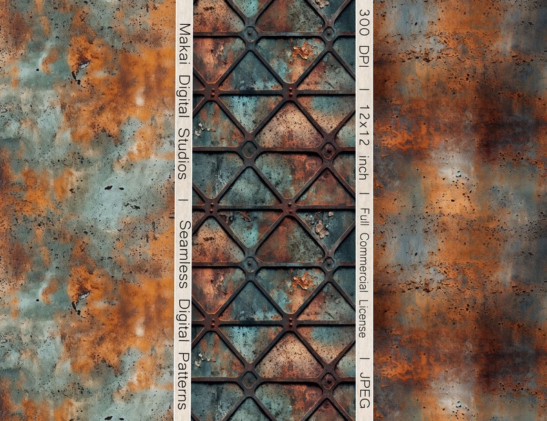12 Seamless Digital Patterns, Oxidized Rusty Metal Textures, Use for ...