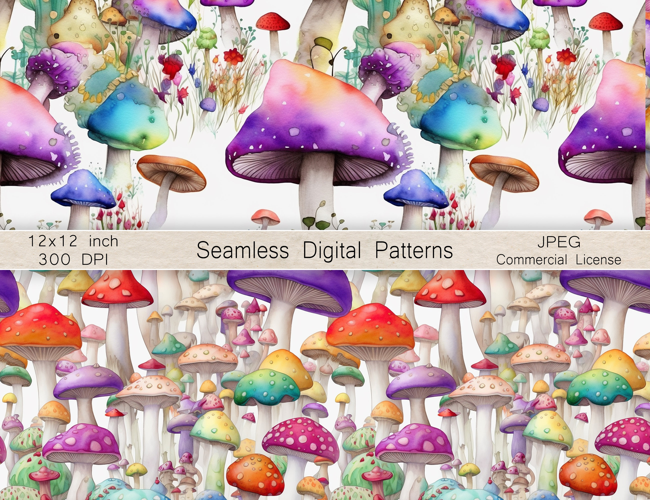 12 Seamless Digital Papers Fantasy Mushrooms Use for Cards - Etsy