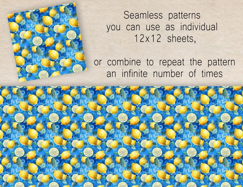 12 Seamless Digital Papers, Summer Lemons Seamless Patterns, for ...