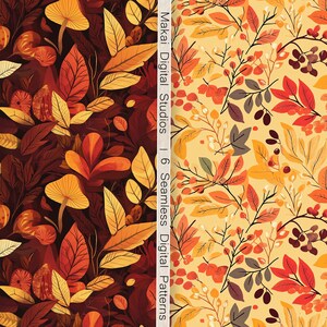 6 Digital Repeating Patterns, Fall Leaves, Autumn Wallpaper Background ...
