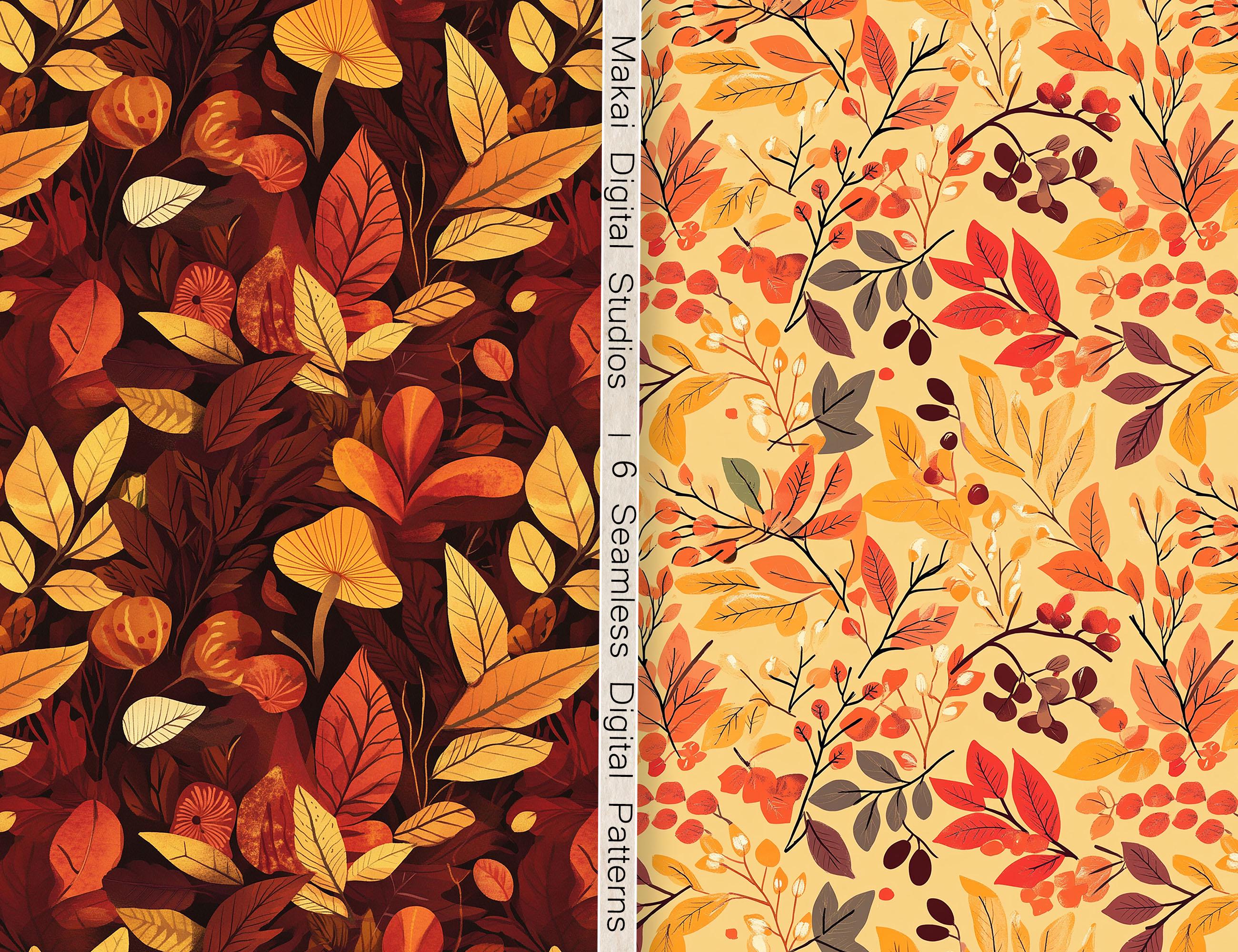 6 Digital Repeating Patterns, Fall Leaves, Autumn Wallpaper Background ...