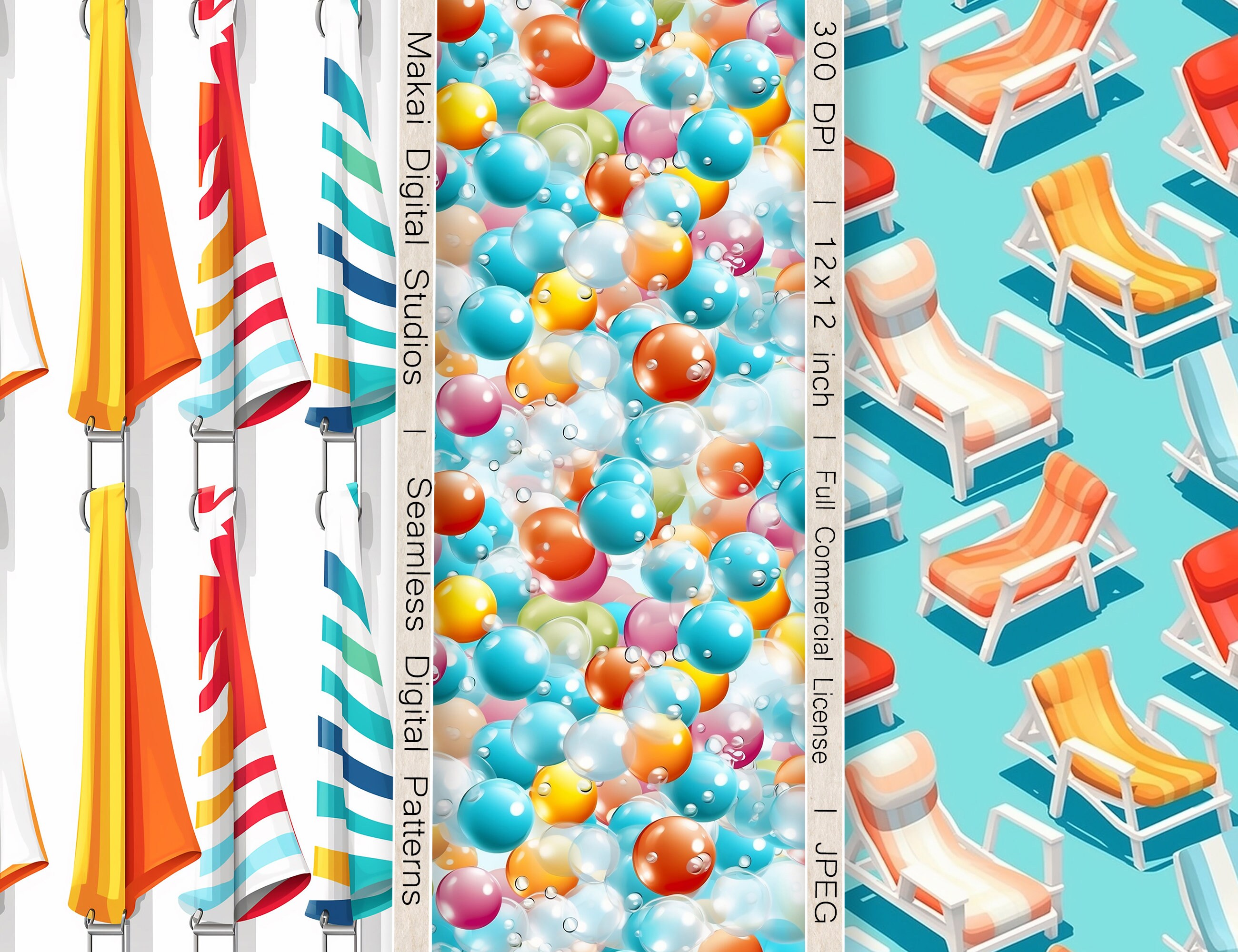 12 Seamless Digital Patterns, Summer Pool Party, Use for Invitations ...