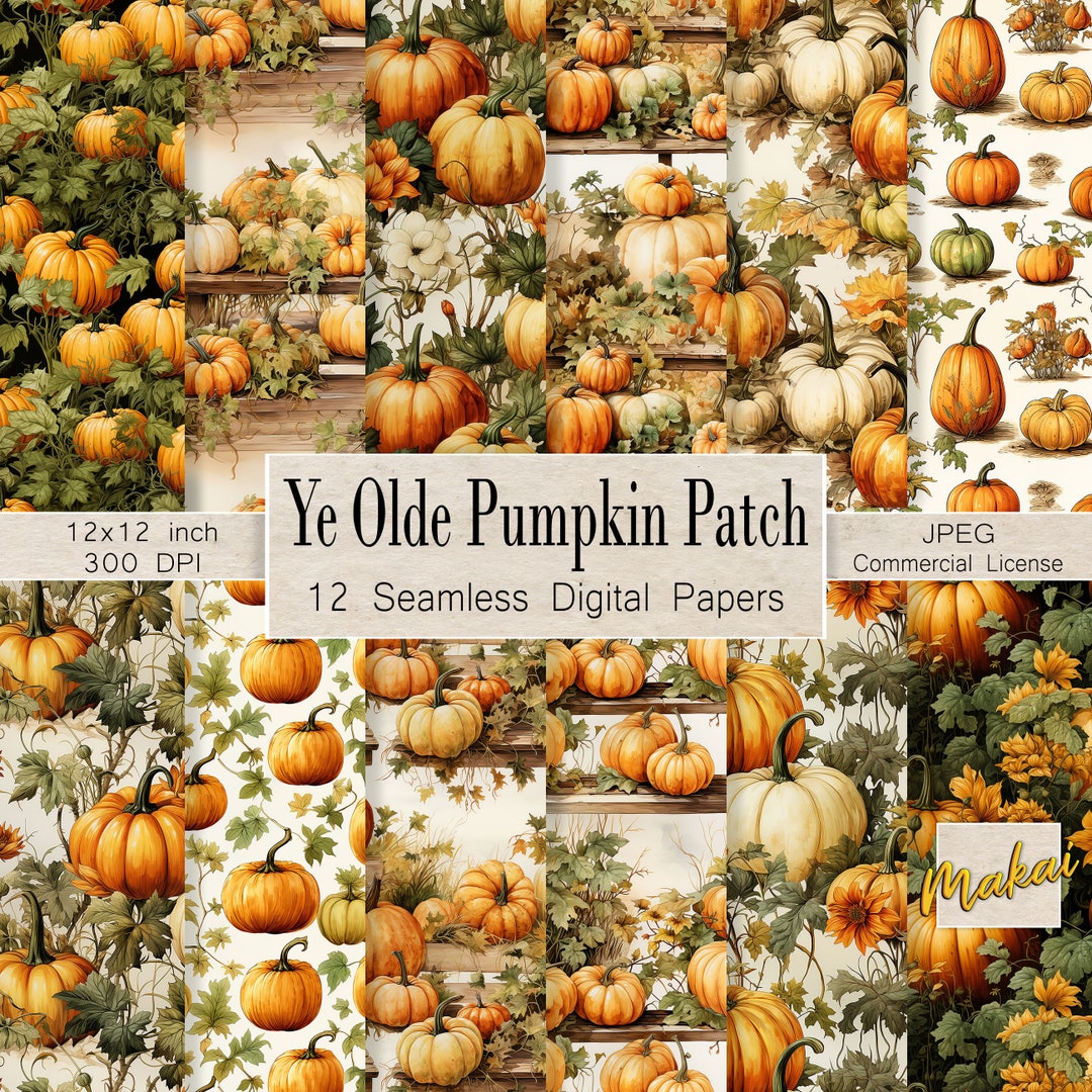 Watercolor Pumpkin Patch Seamless Papers, 12 Seamless Digital Patterns ...