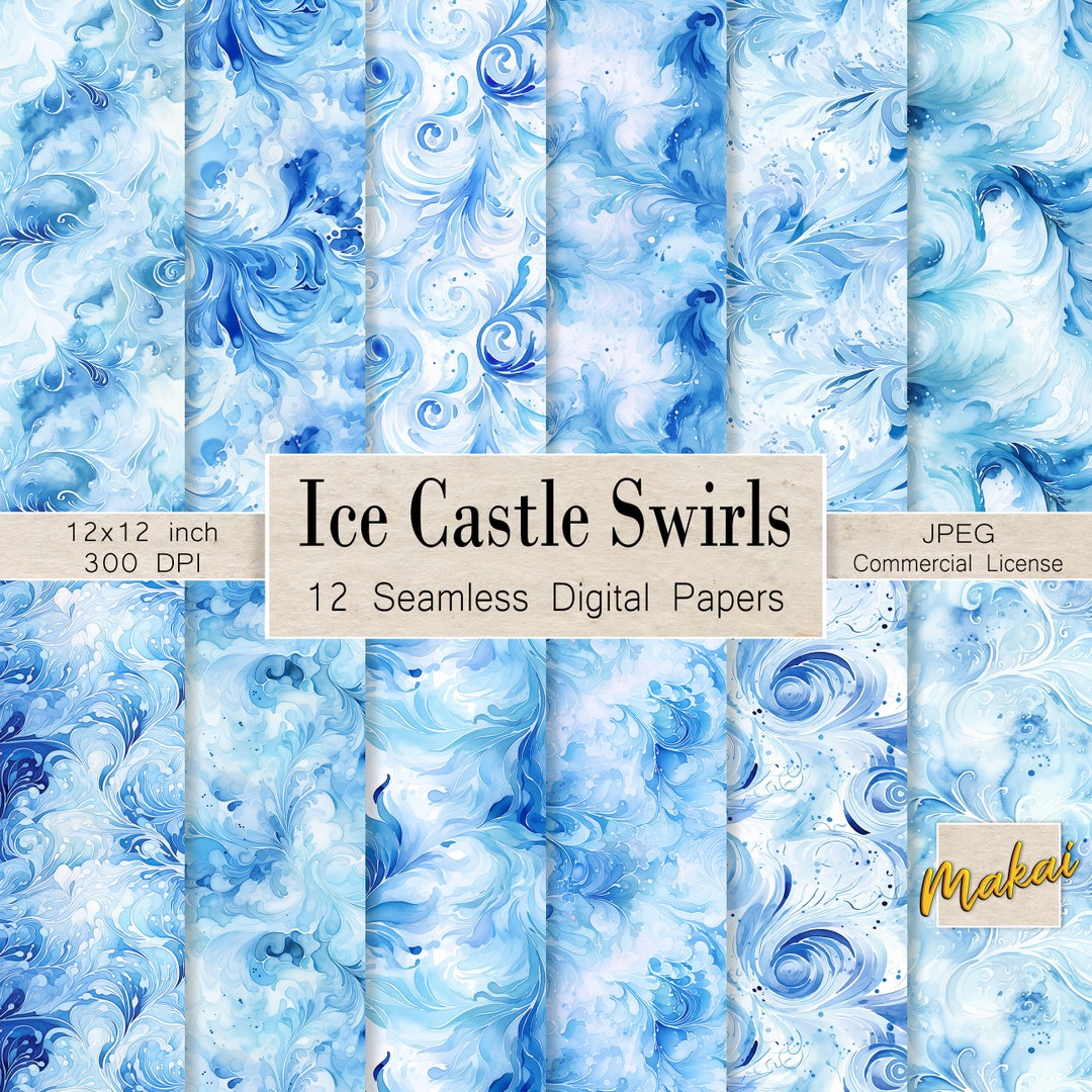 Watercolor Ice Castle Swirls, 12 Seamless Papers, Instant Download ...