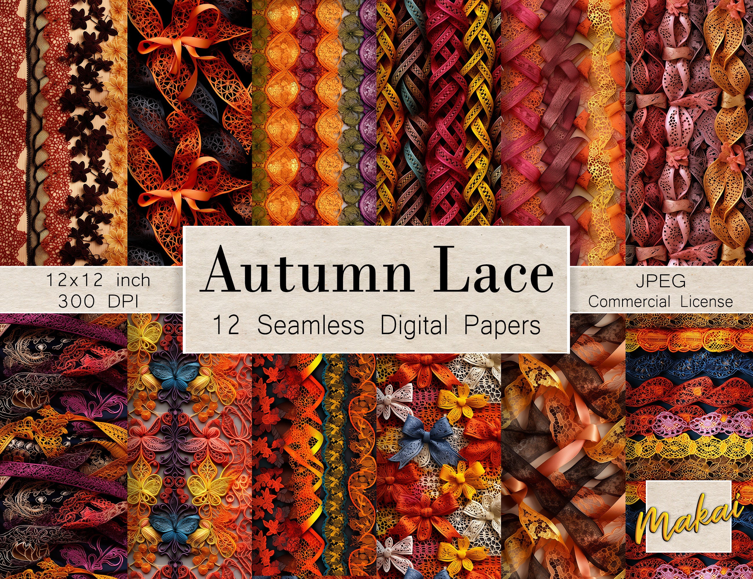 Autumn Lace Textures, 12 Seamless Digital Patterns, Use for Fabric ...