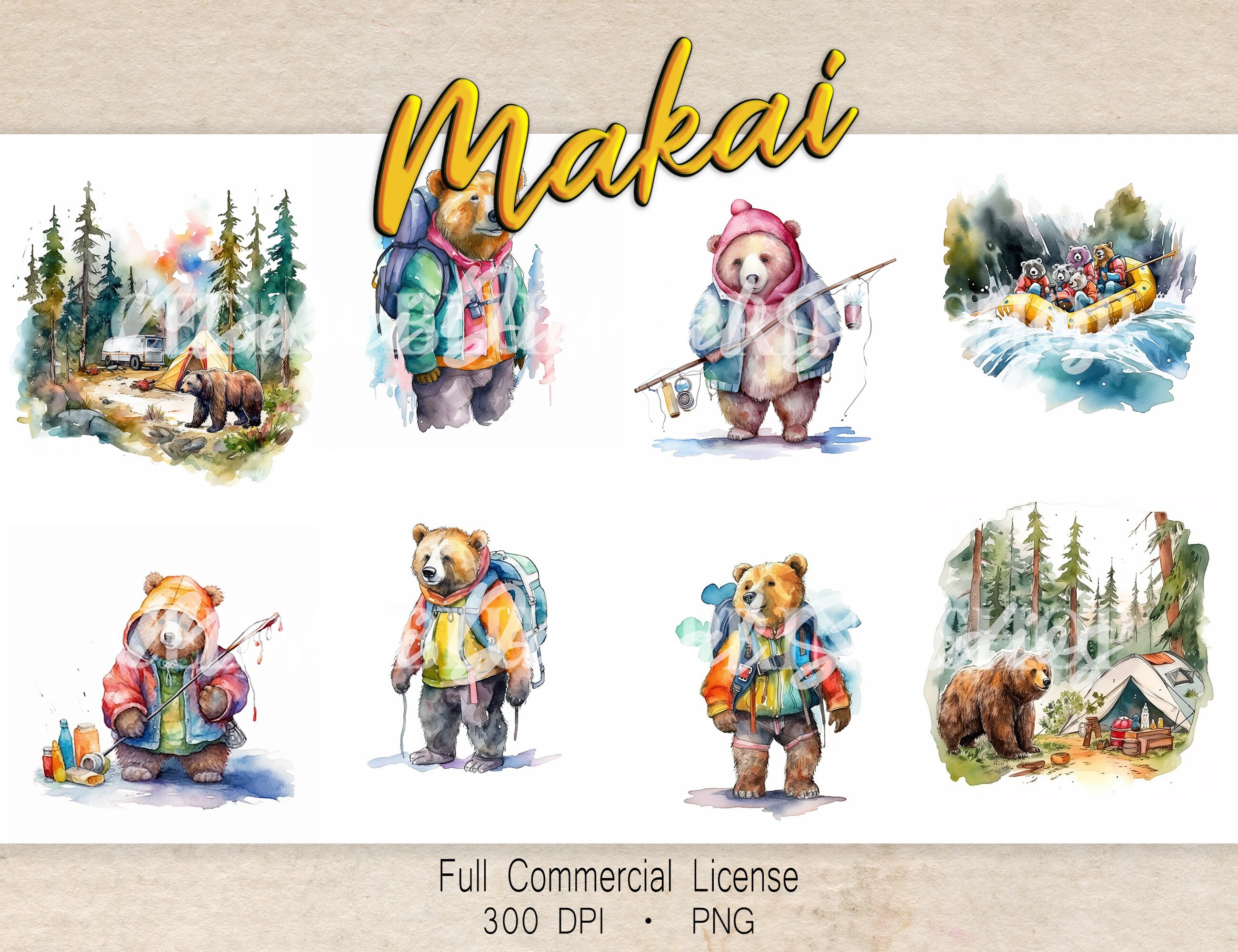 20 Clip Art Graphics, Summer Camping and Hiking Bears, Use for ...