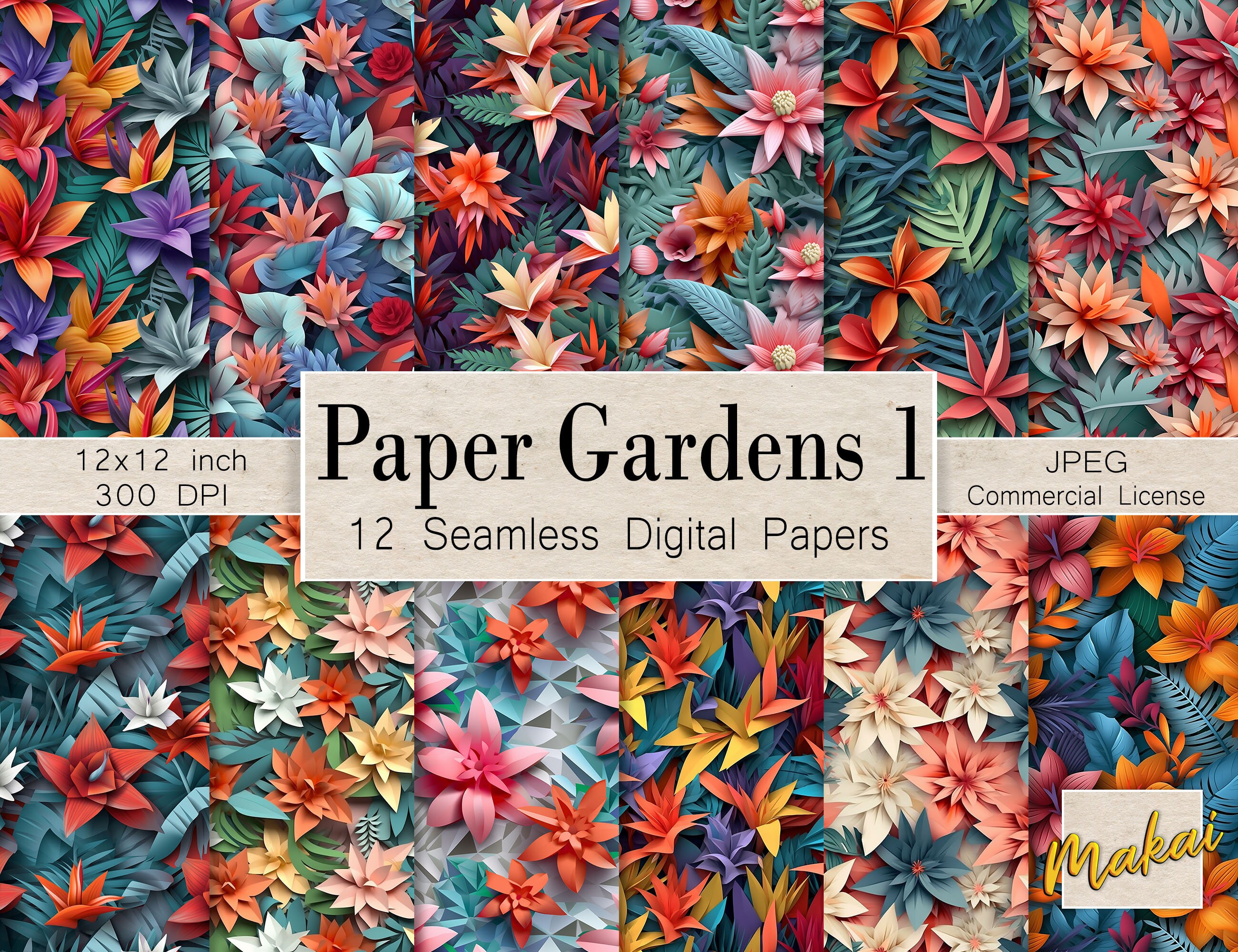 12 Seamless Digital Papers 3d Paper Craft Summer Flowers Use - Etsy