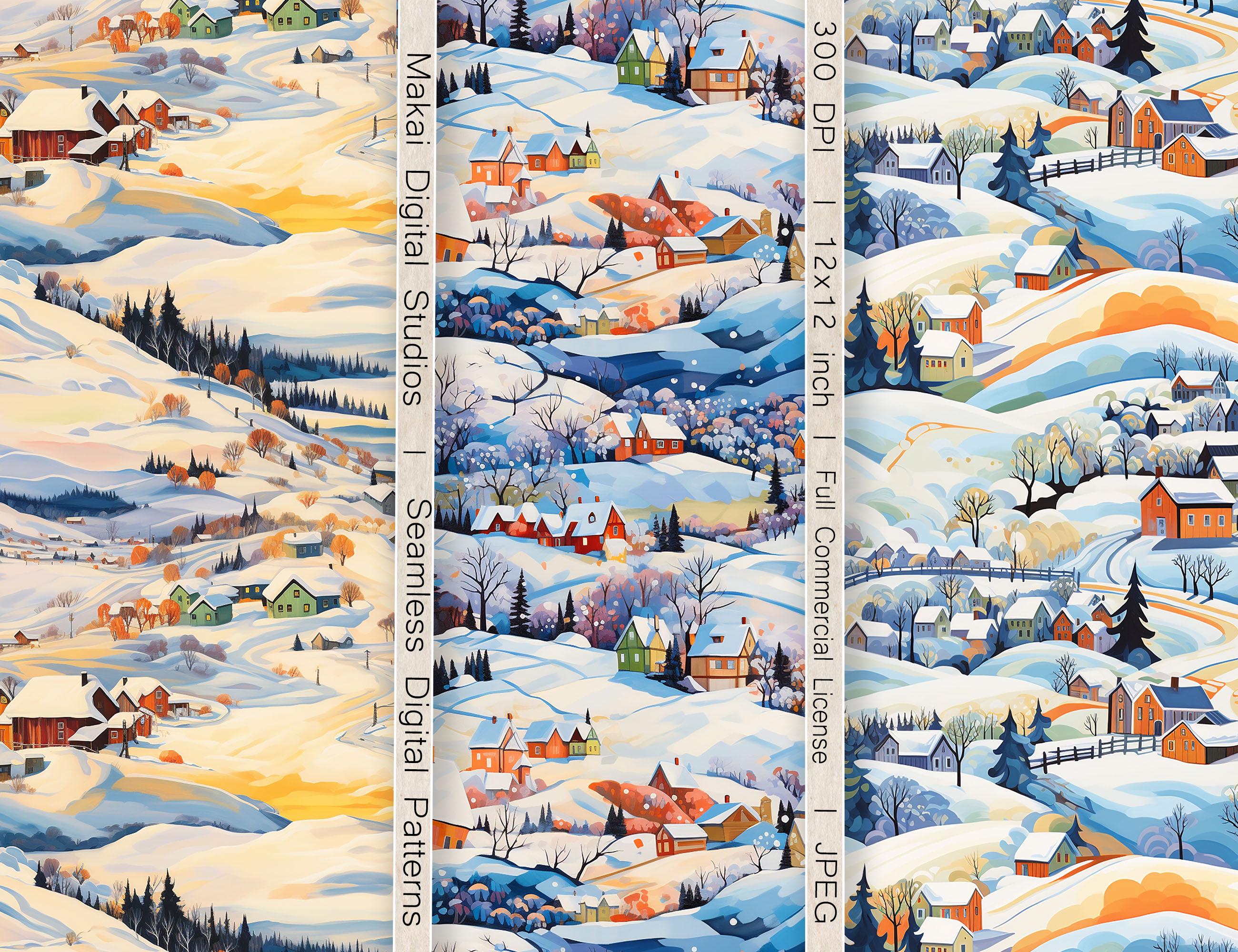 12 Digital Repeating Backgrounds, Illustrated Christmas Snowy Winter ...