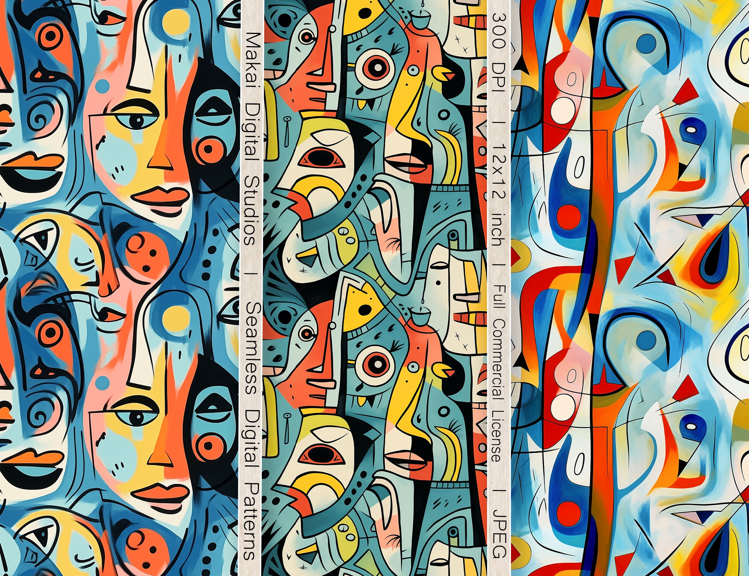 Fine Art Inspired Picasso Patterns, 12 Seamless Digital Papers, for ...