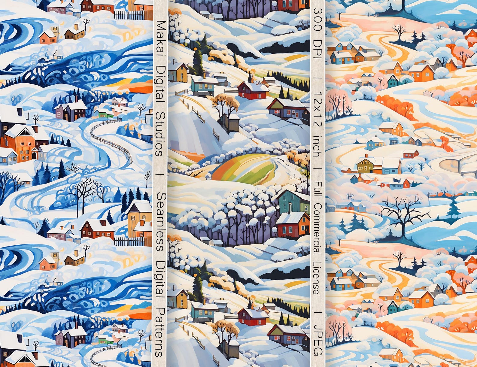 12 Digital Repeating Backgrounds, Illustrated Christmas Snowy Winter ...