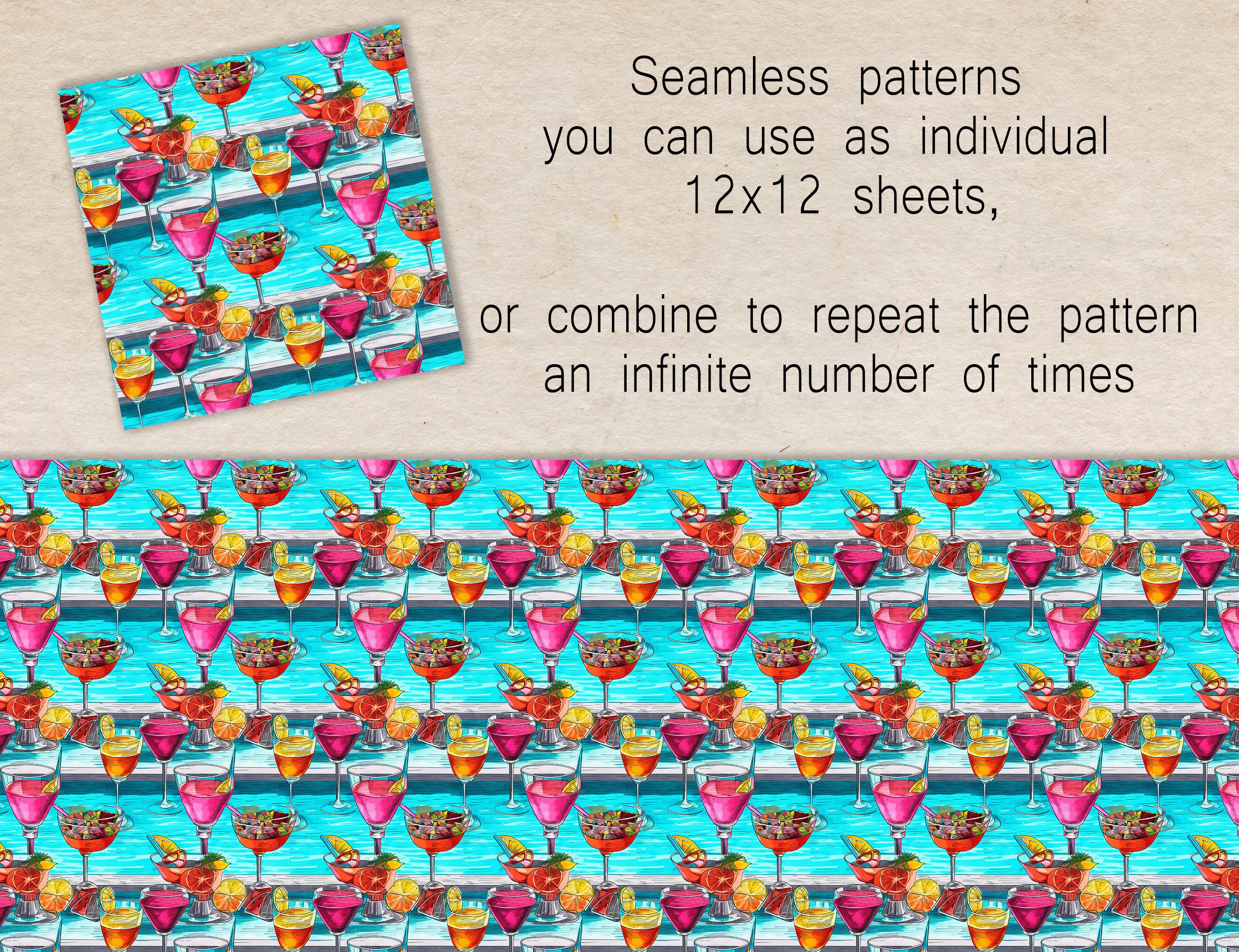 12 Seamless Digital Patterns, Summer Pool Party, Use for Invitations ...