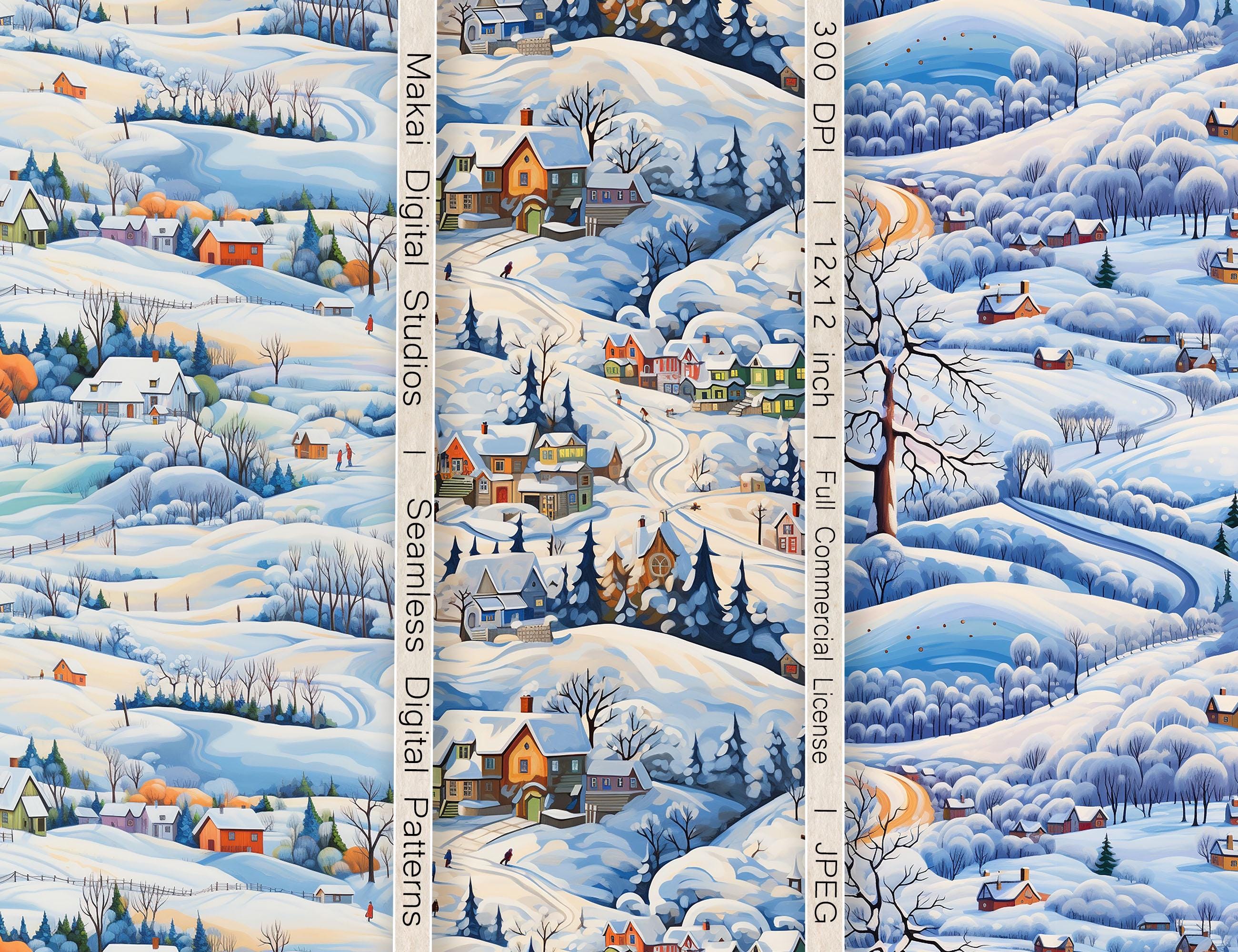 12 Digital Repeating Backgrounds, Illustrated Christmas Snowy Winter ...
