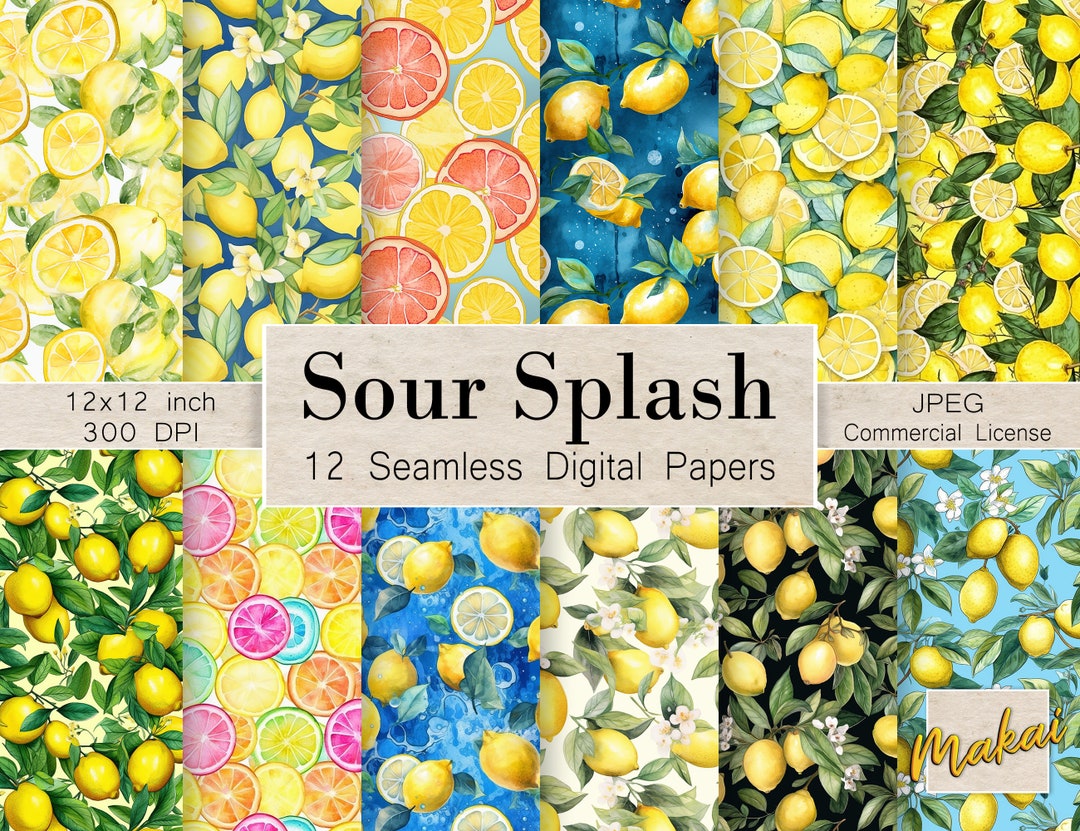 12 Seamless Digital Papers, Summer Lemons Seamless Patterns, for ...