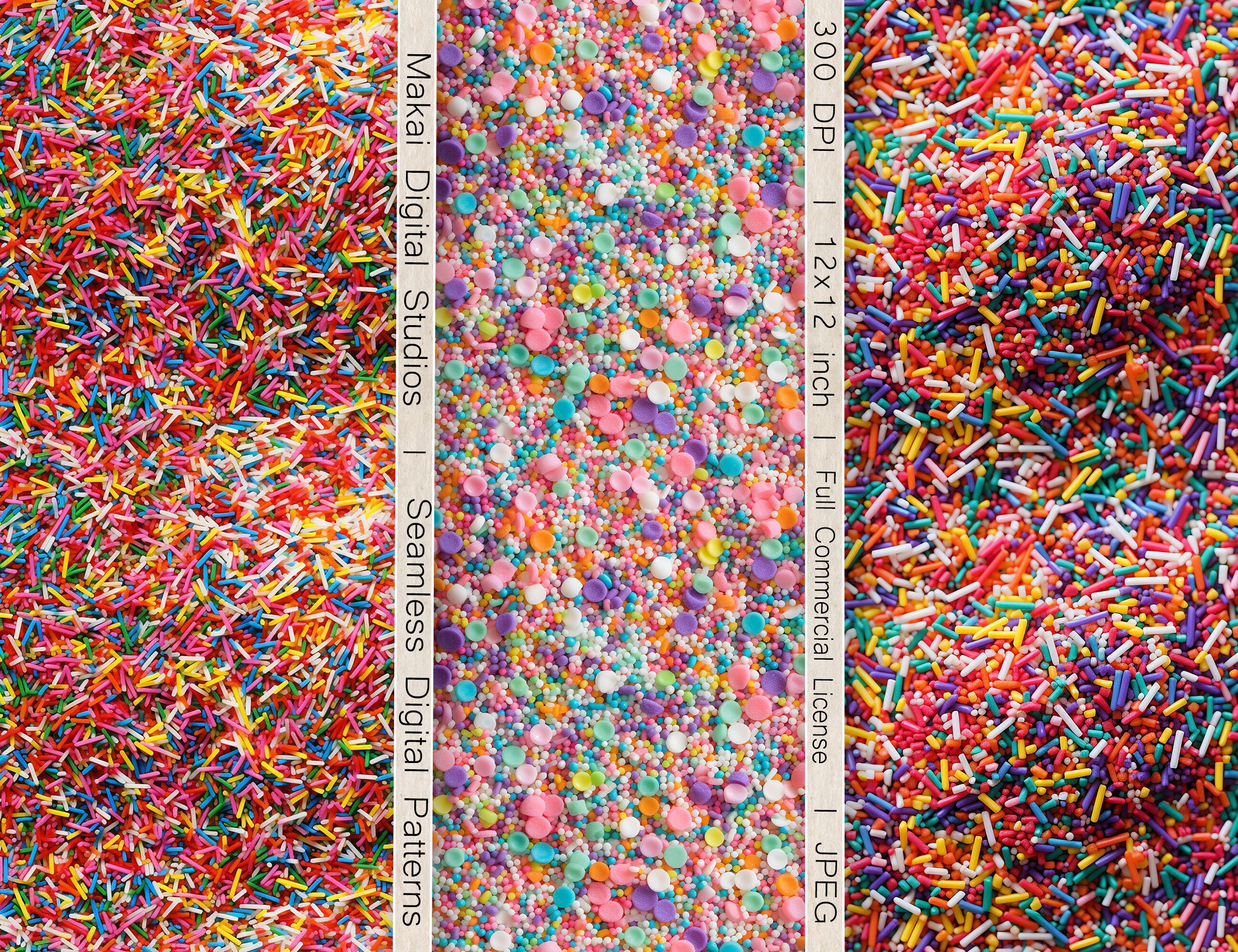 12 Seamless Digital Papers, Rainbow & Chocolate Sprinkles, for Cards ...