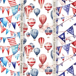 12 Seamless Digital Patterns, 4th of July Celebration, Use for Cards ...