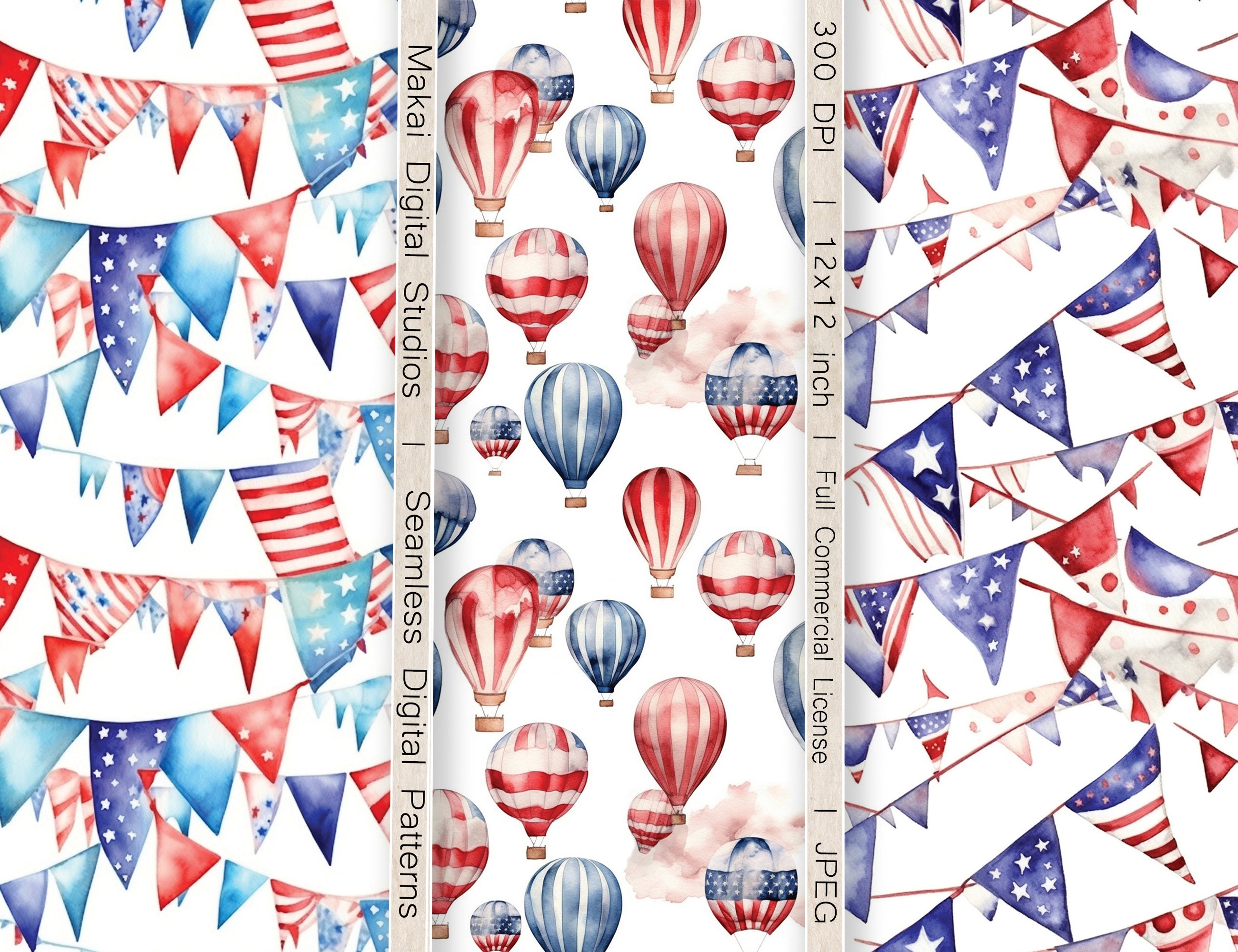12 Seamless Digital Patterns, 4th of July Celebration, Use for Cards ...