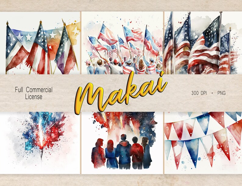 20 Clip Art Downloads, Watercolor 4th of July Celebration Image Files ...