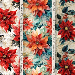 Christmas Poinsettia Seamless Designs, 12 Seamless Papers, for Fabric ...