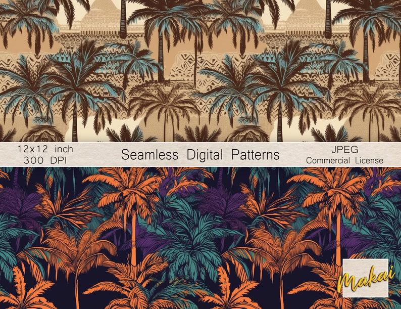 12 Seamless Digital Patterns, Vintage Palm Tree Patterns, Use for ...