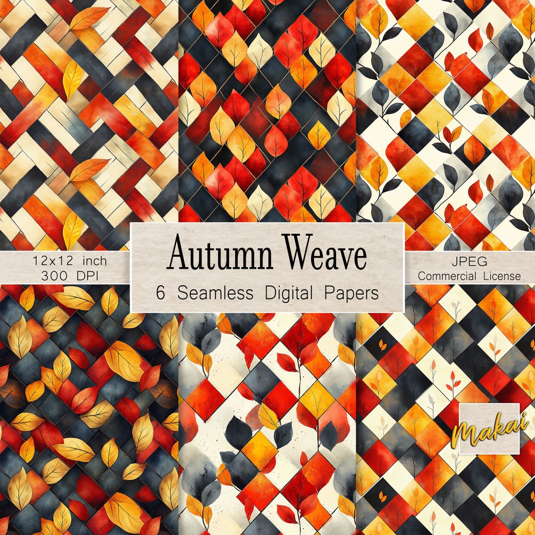 6 Digital Seamless Patterns, Modern Autumn Leaves Patterns, Seamless ...