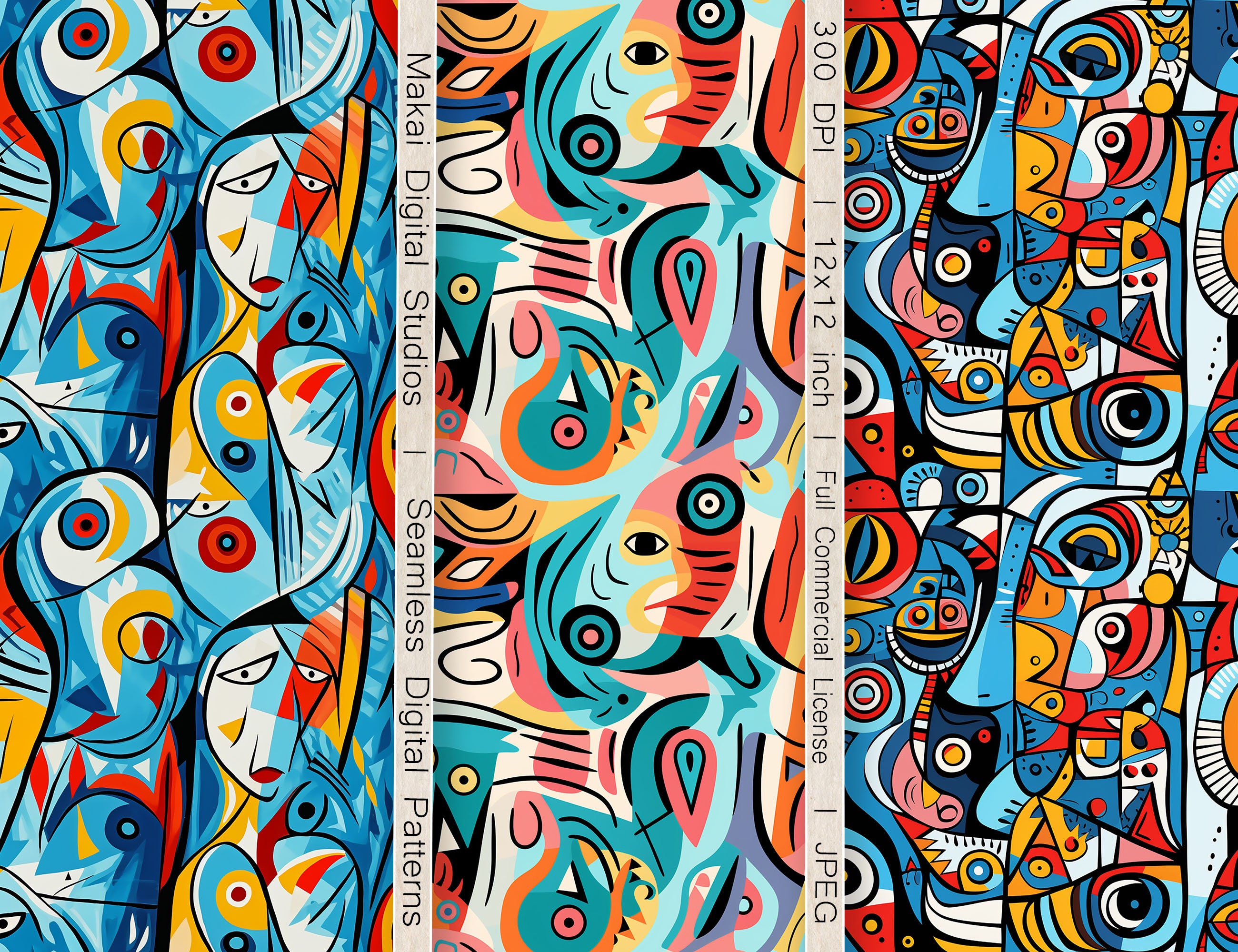 Fine Art Inspired Picasso Patterns, 12 Seamless Digital Papers, for ...