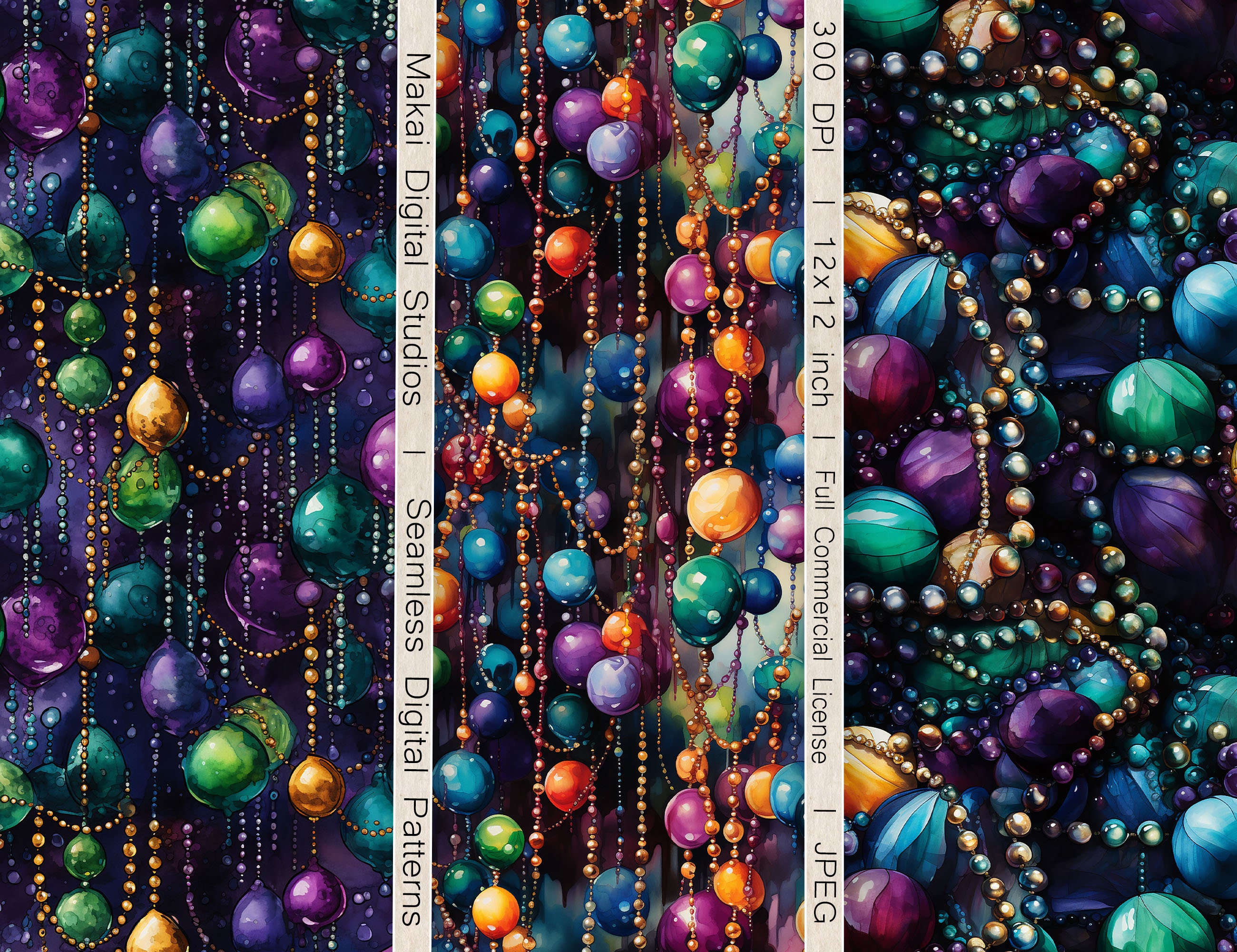 12 Seamless Digital Patterns, Watercolor Mardi Gras Backgrounds for ...