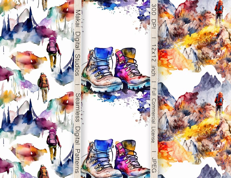 12 Seamless Digital Patterns, Summer Hiking Patterns, Use for Journals ...