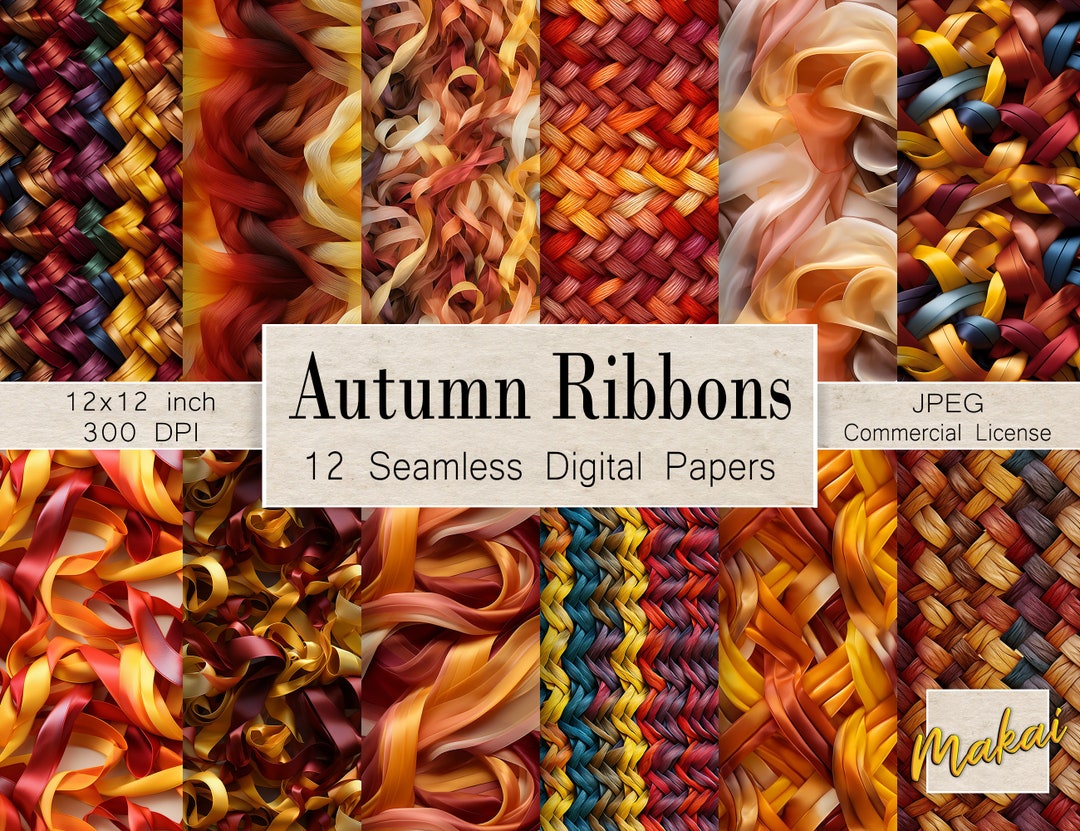 Autumn Ribbons Photographic Seamless Patterns, 12 Seamless Digital ...