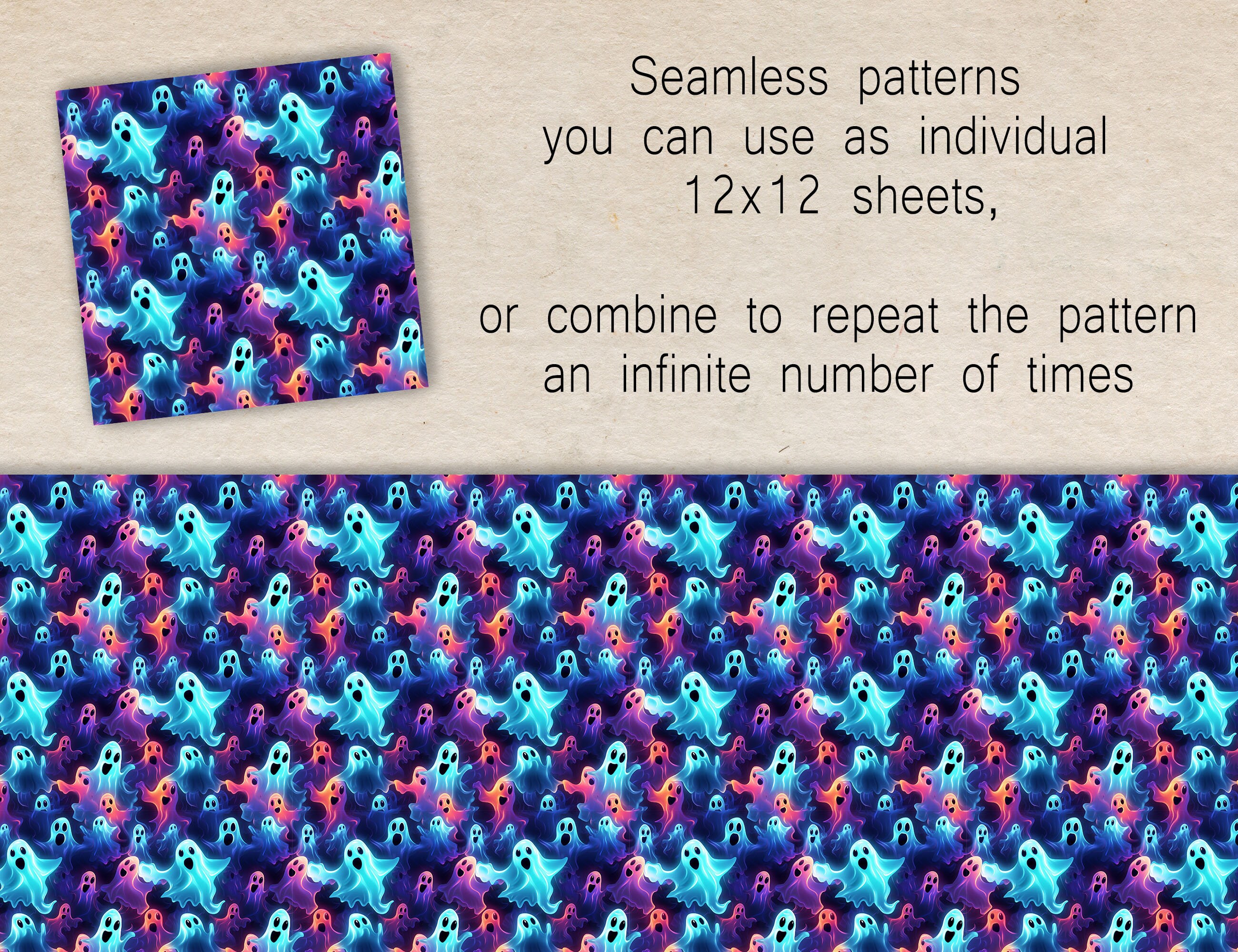 3D Scary Halloween Patterns, 12 Seamless Digital Patterns, for Social ...